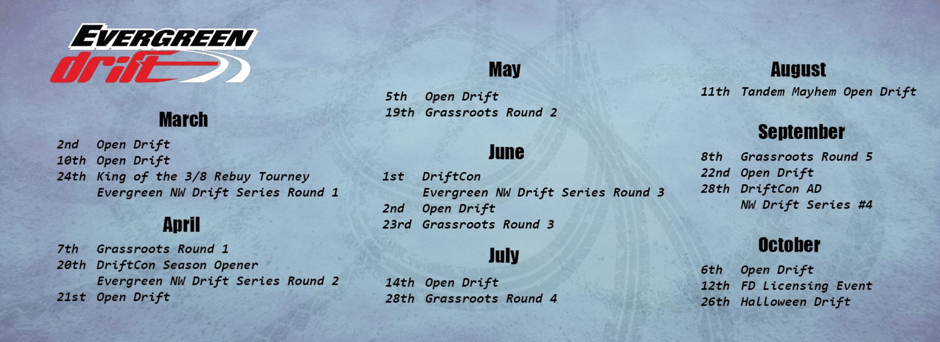 Drift Schedule - Evergreen Speedway